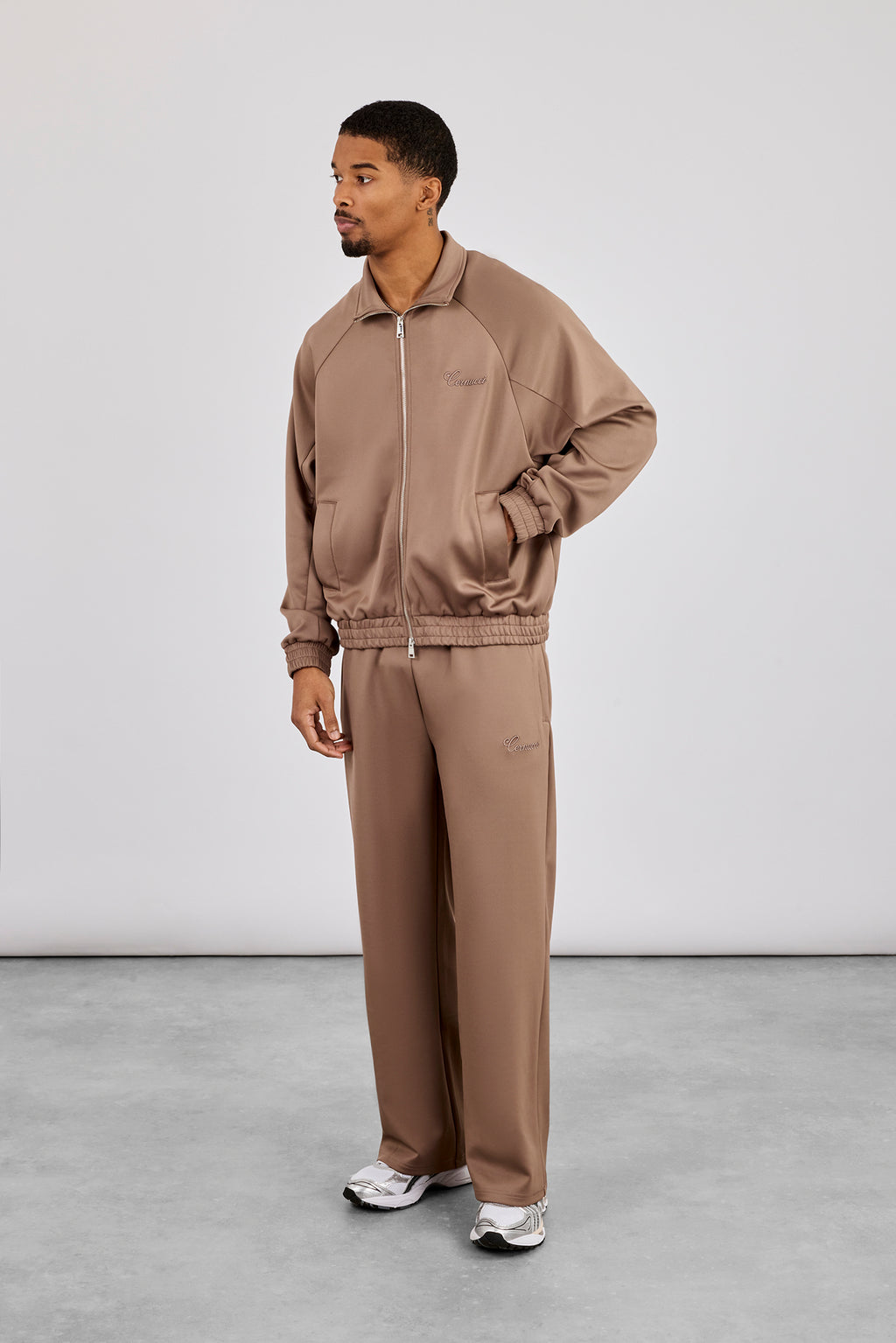 Embroidered Poly Raglan Track Jacket & Track Pant - Taupe | Mens Sets ...