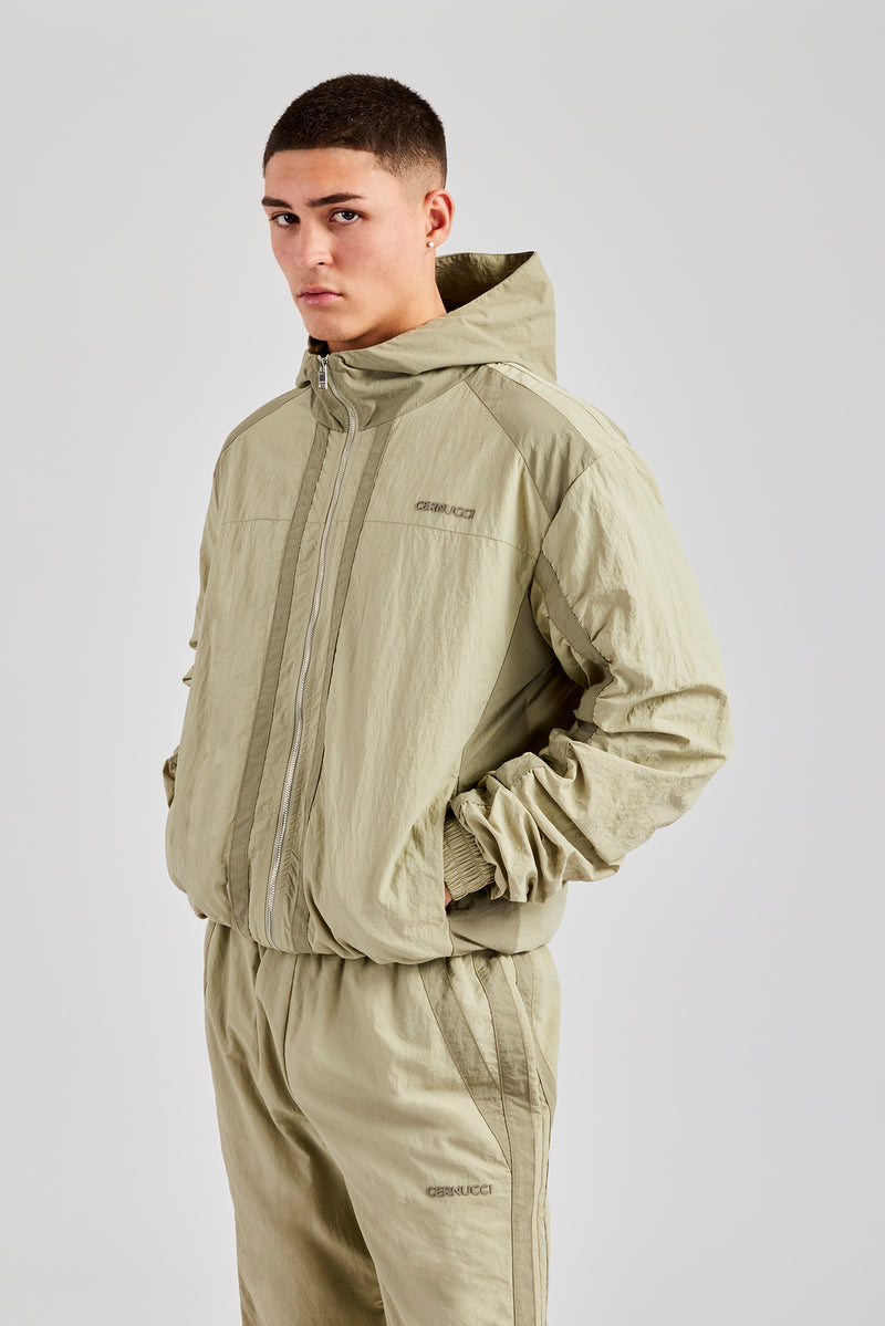 Nylon Colour Block Zip Through Tracksuit - Light Khaki | Mens Sets ...