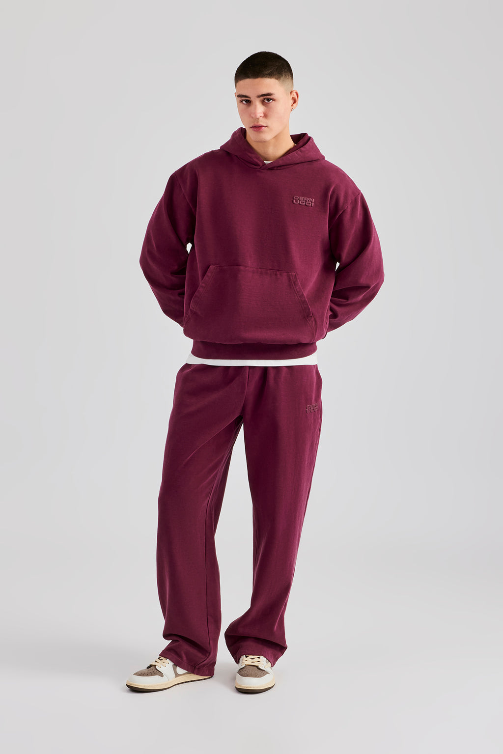Washed Hooded Tracksuit Burgundy | Mens Sets | Shop Tracksuits at ...