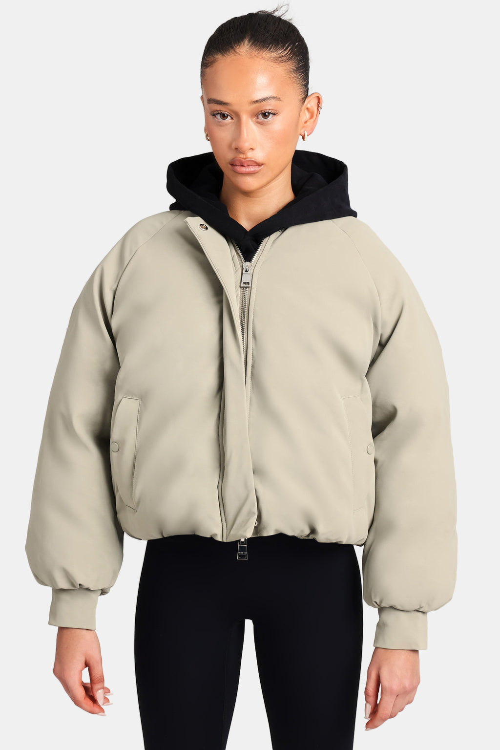 Cernucci Cropped PU Puffer Bomber Jacket - Sage | Womens Outerwear ...