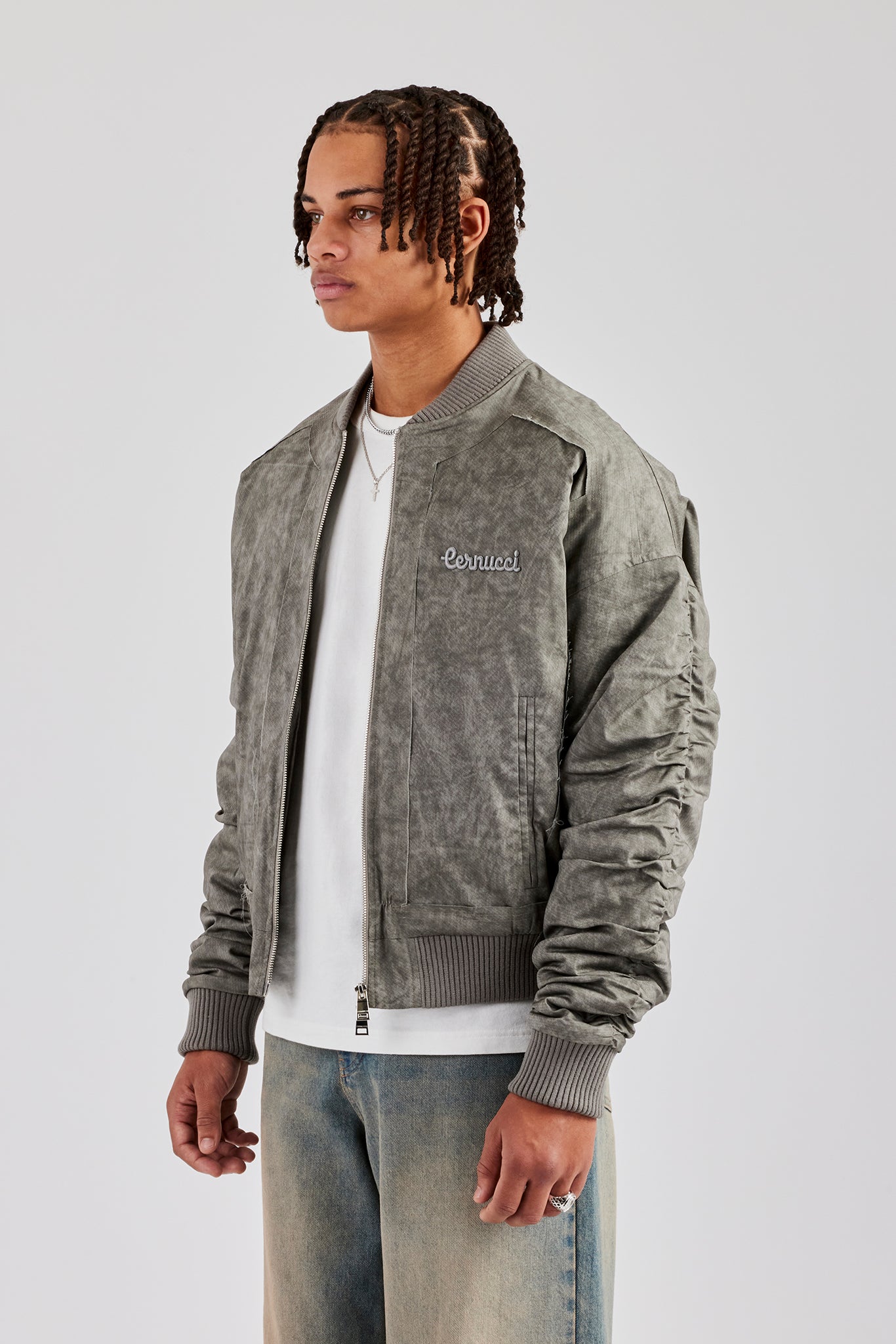 Washed Nylon Bomber Jacket - Acid Wash | Mens Outerwear | Shop Bomber ...