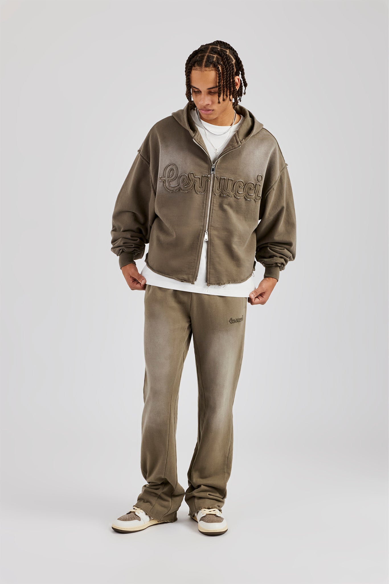 Washed Applique Zip Through Tracksuit - Khaki | Mens Sets | Shop ...