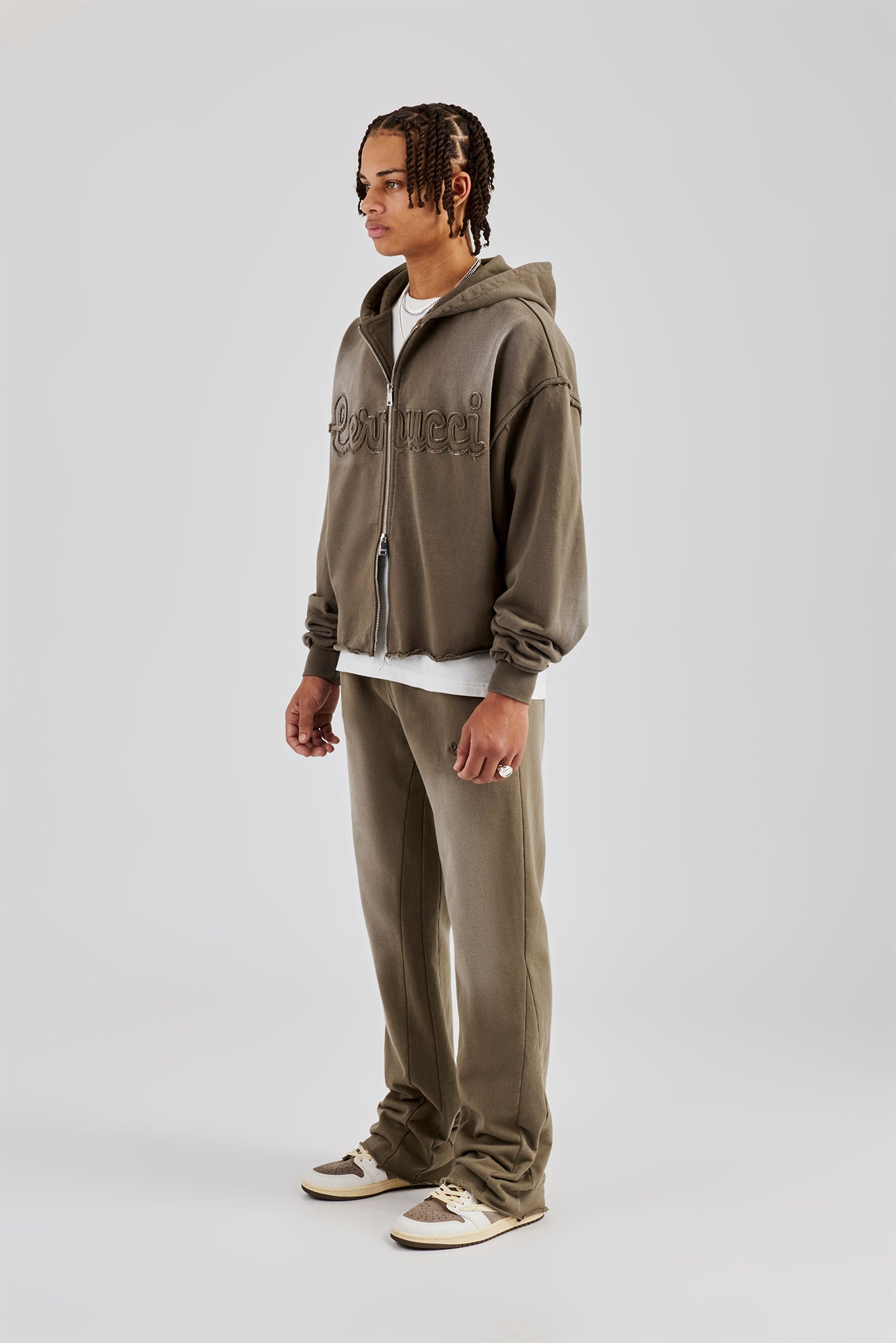 Washed Applique Zip Through Tracksuit - Khaki | Mens Sets | Shop ...