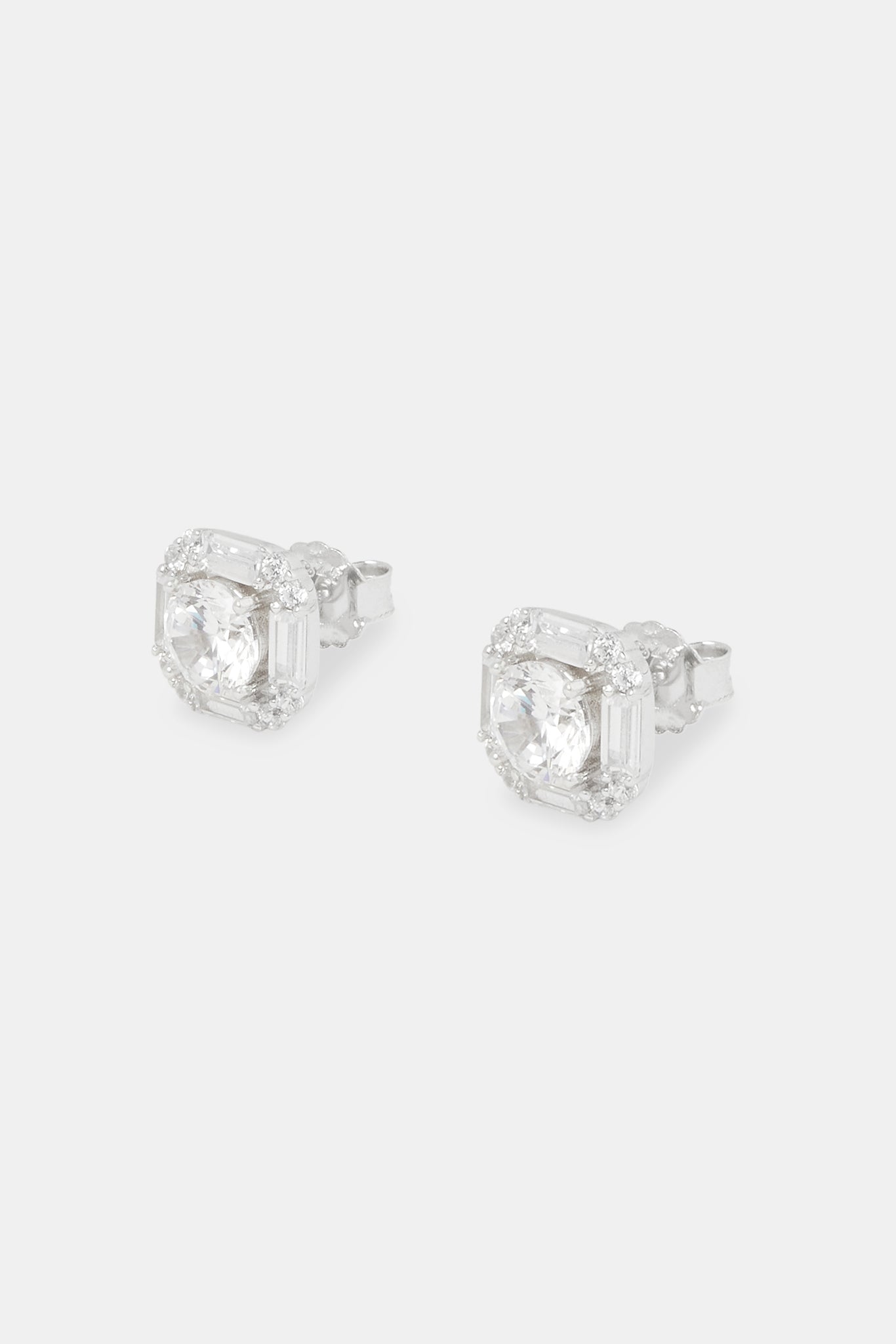 Sterling Silver Iced CZ Baguette Square Stud Earrings | Mens Earrings | Shop Stud Earrings at ...