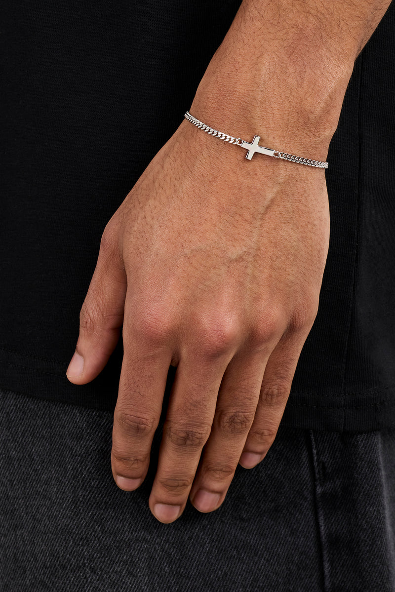Polished Drop Cross Cuban Bracelet - 5mm | Mens Bracelets | Shop Motif ...