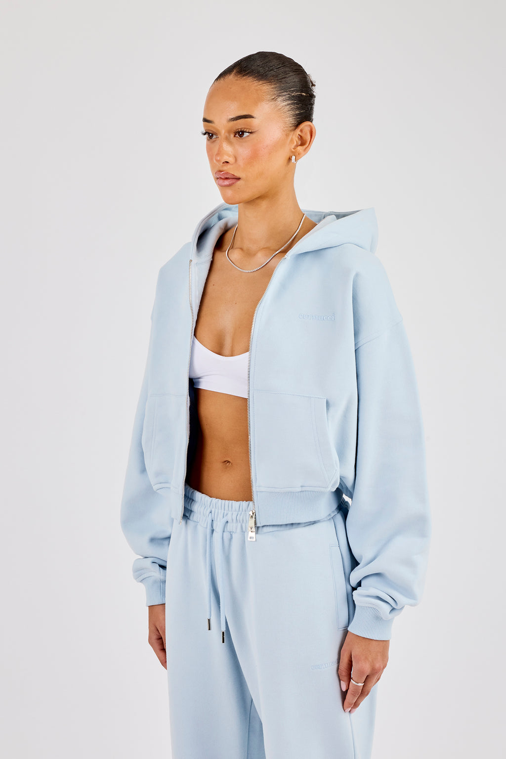 Cernucci Cropped Zip Through Hoodie - Powder Blue | Womens Hoodies ...