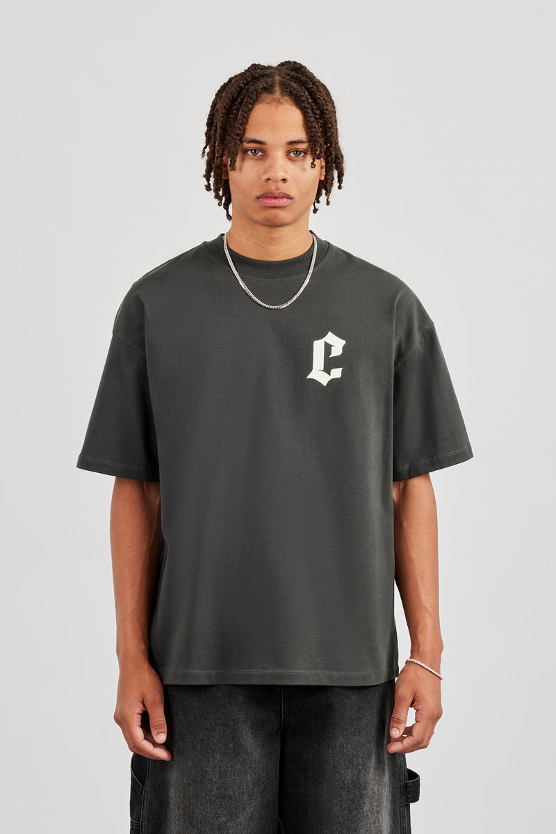 Oversized Gothic Font Print T-Shirt - Charcoal | Mens Tees & Vests ...