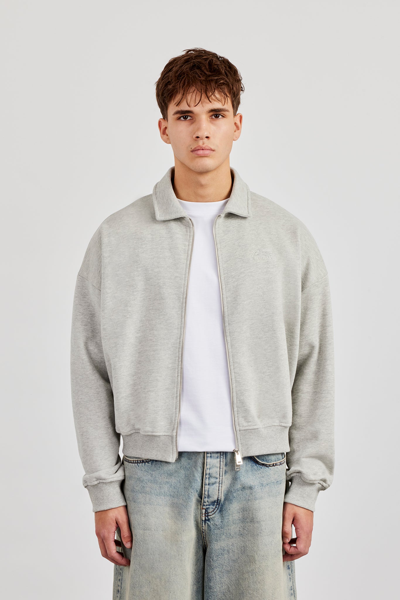 Jersey Zip Through Collared Jacket - Grey Marl | Mens Hoodies & Sweats ...