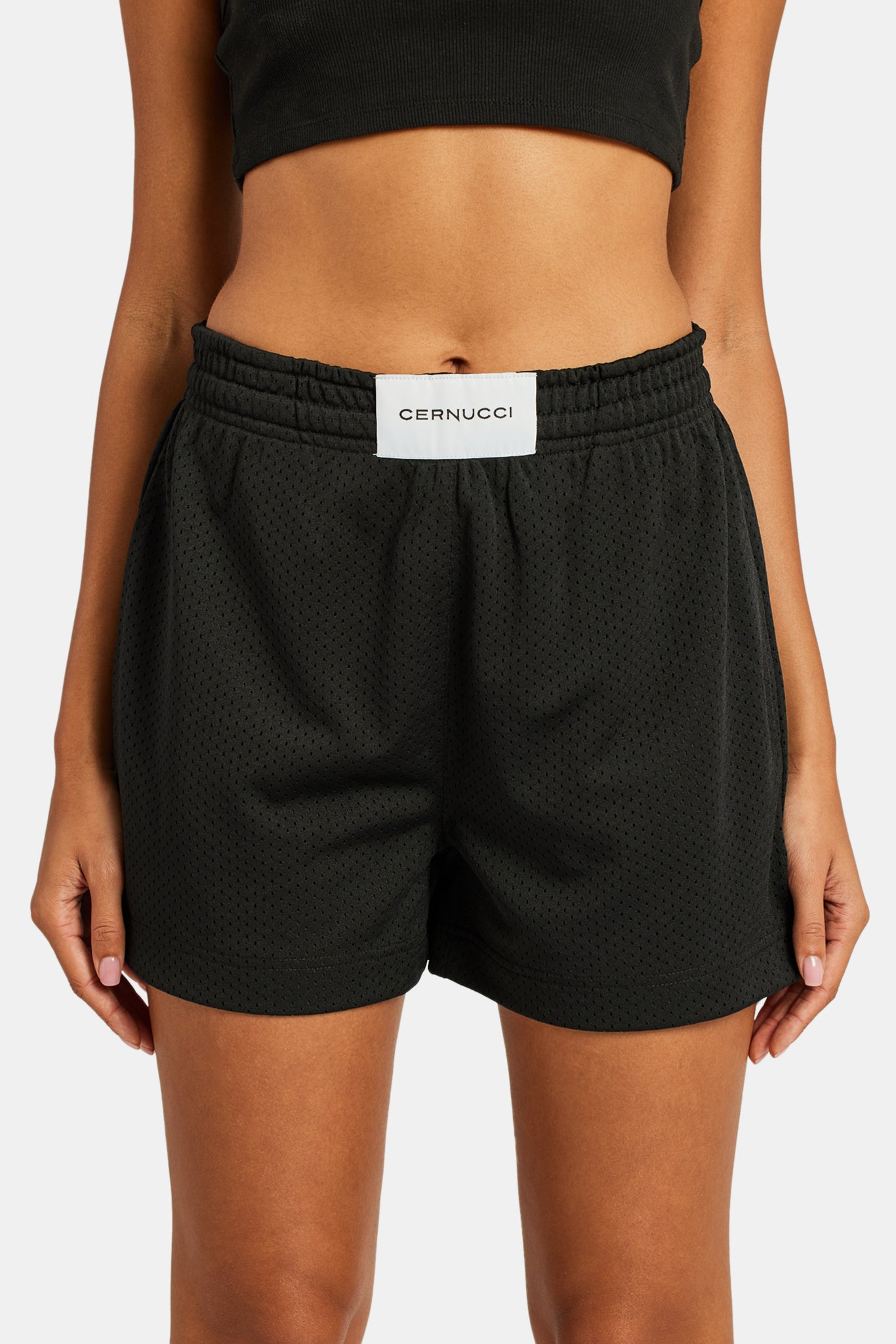 Mesh Shorts With Label - Black | Womens Bottoms | Shop Shorts at ...