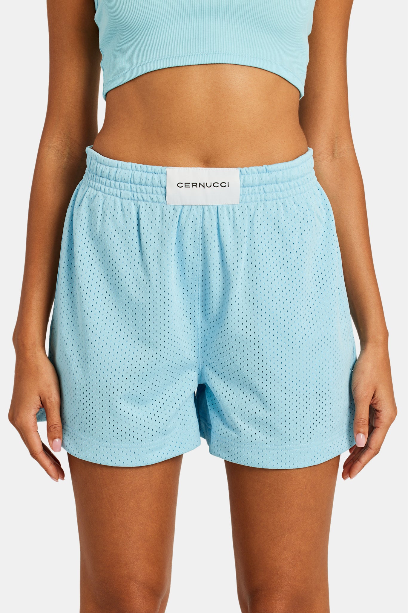 Mesh Shorts With Label - Blue | Womens Bottoms | Shop Shorts at ...