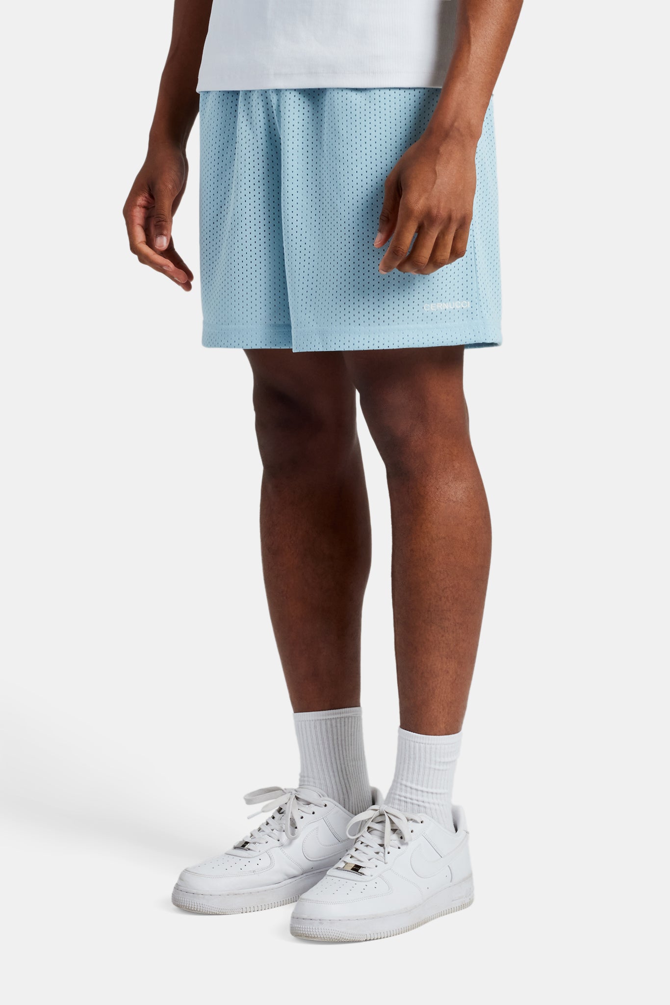 Cernucci Embroidered Mesh Short - Light Blue | Mens Shorts | Shop Plain ...
