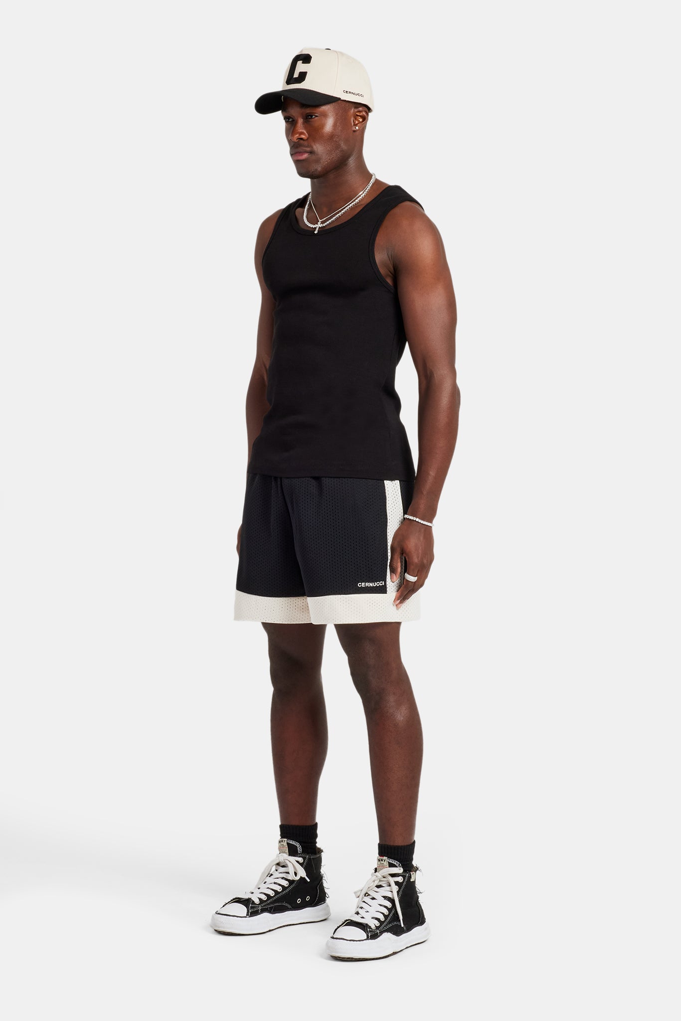 Cernucci Panel Mesh Short - Black | Mens Shorts | Shop Plain Shorts at ...