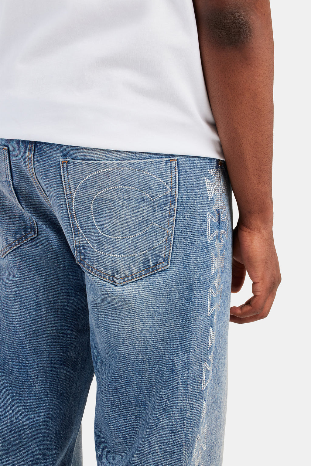 Relaxed Rhinestone Motif Jeans - Mid Blue | Mens Denim | Shop Denim ...
