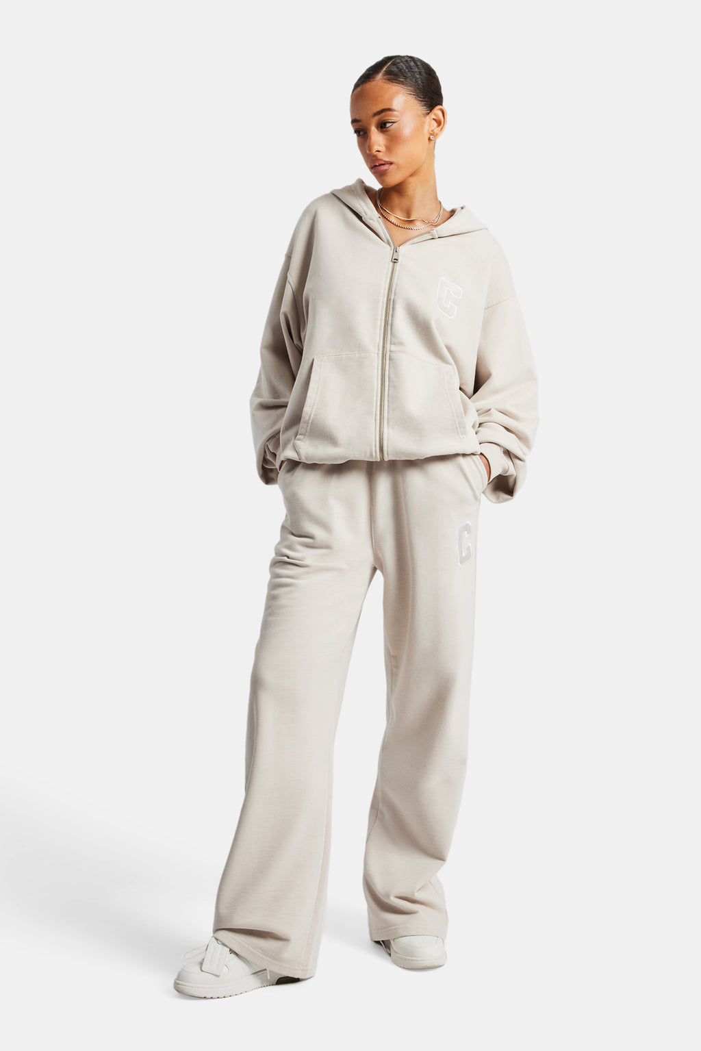 C Embroidered Zip Through Tracksuit - Stone | Womens Sets | Shop ...