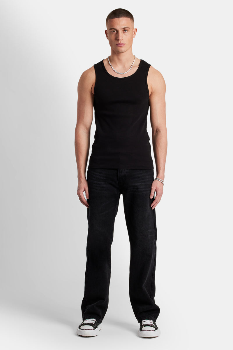 Cernucci Muscle Fit Ribbed Vest - Black | Mens Tees & Vests | Shop ...