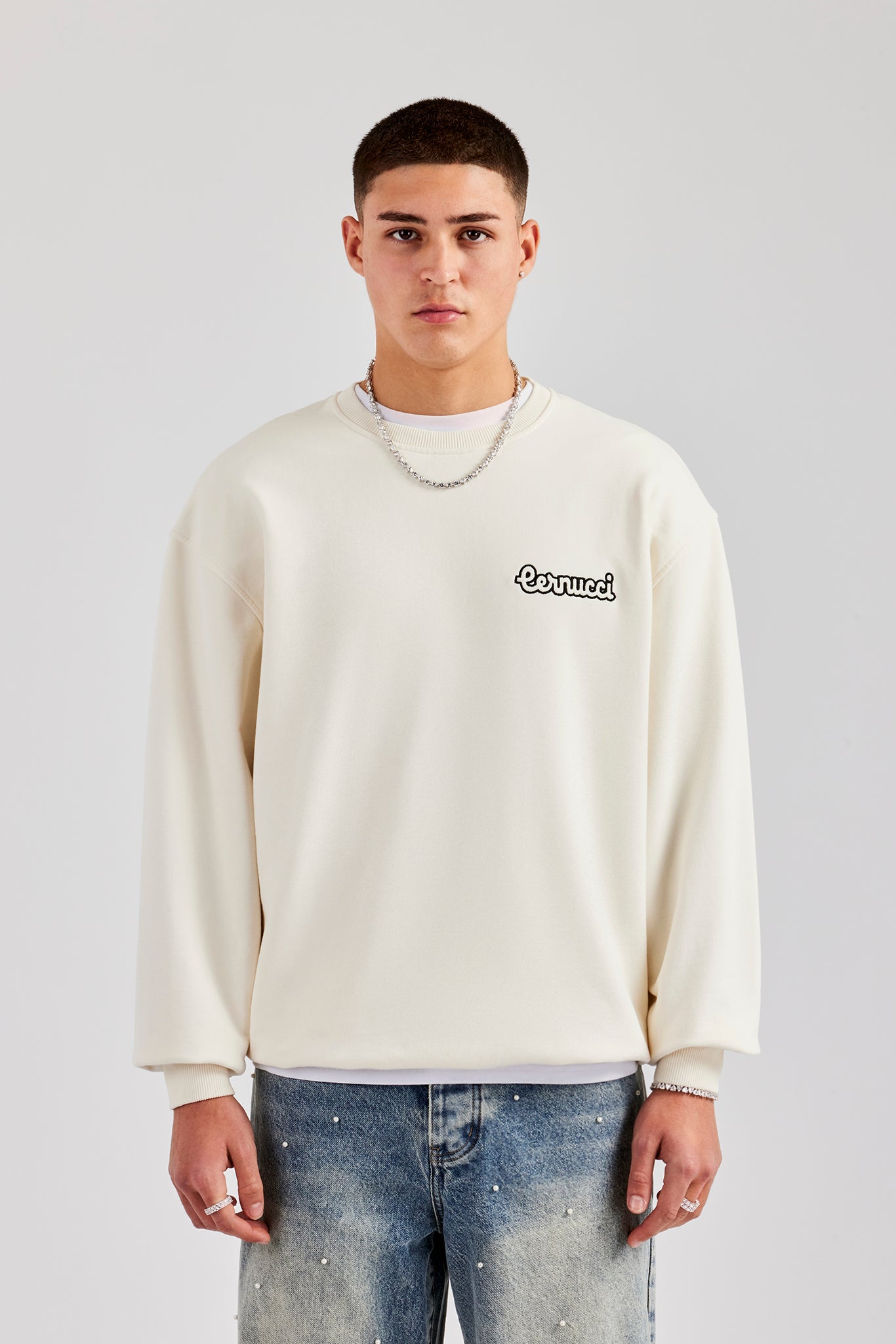 Cernucci Embroidered Oversized Sweatshirt - Off White | Mens Hoodies ...