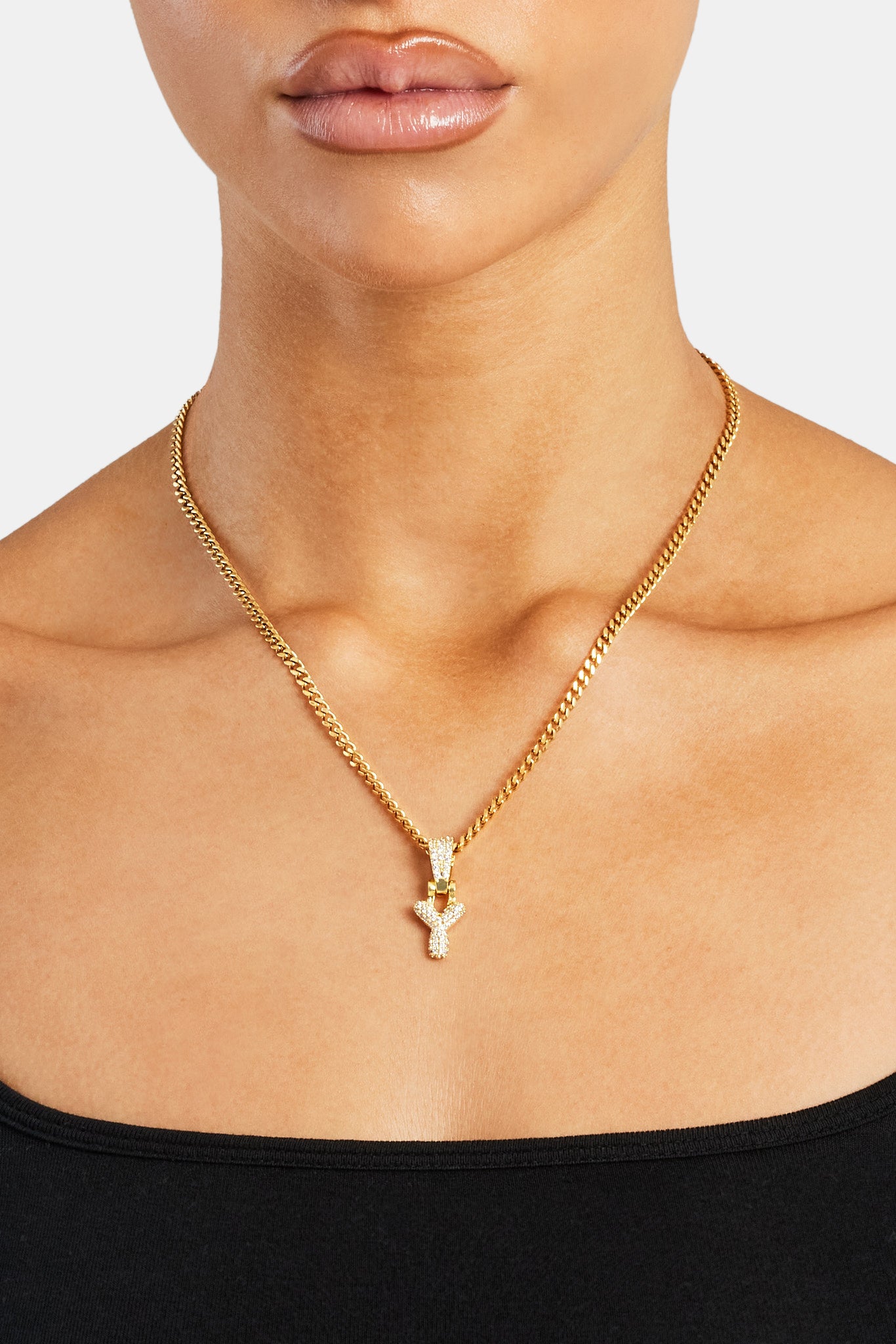 Iced Mini Bubble Pendant & Micro Cuban Chain - Gold | Womens Bundles ...