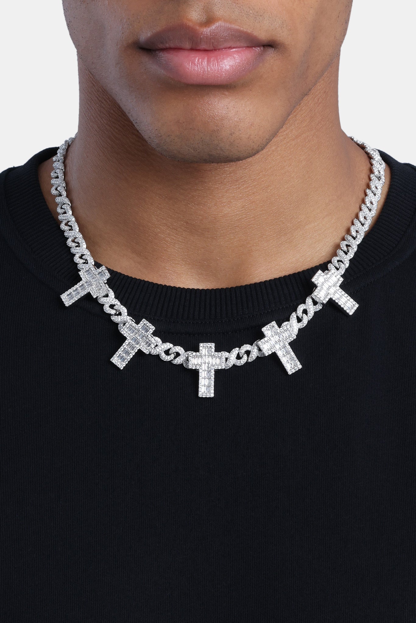 Infifnity Link Baguette Cross Chain - White | Mens Chains | Shop Motif ...