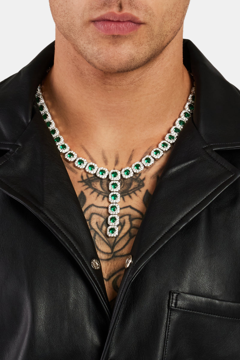 Iced Green CZ Cluster Drop Necklace | Mens Chains | Shop Drop Chains at ...