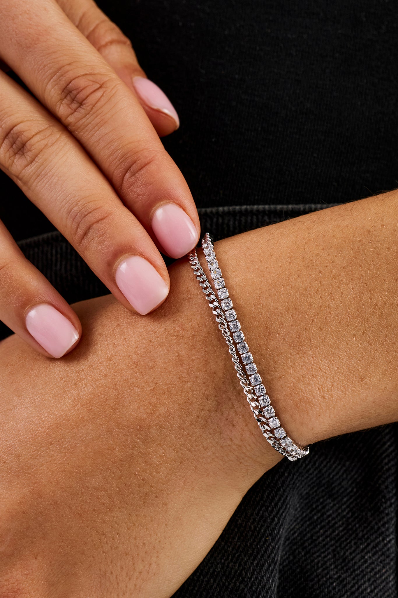 Double Layer Micro Tennis & Cuban Bracelet - 2.5mm - White | Womens ...