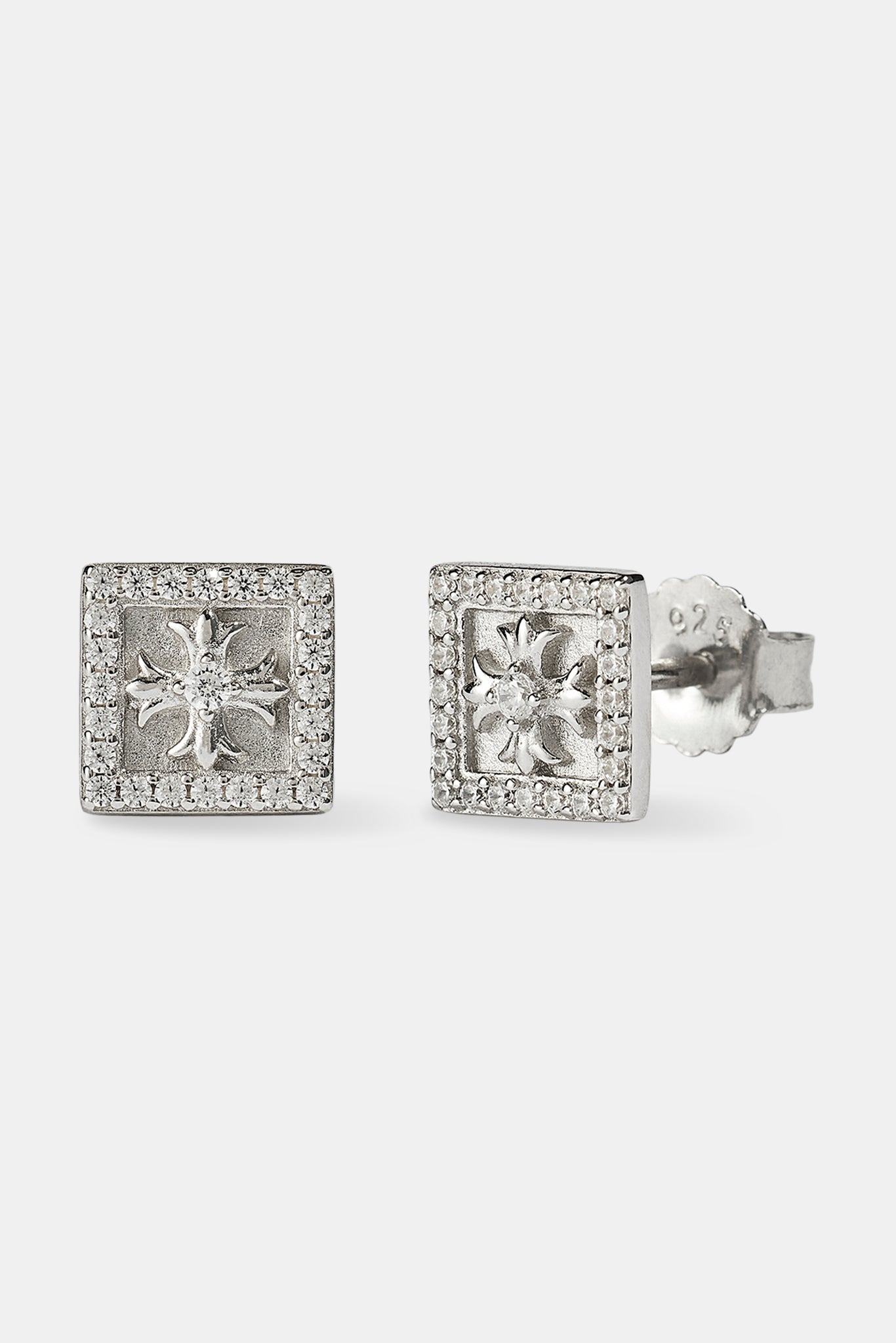 Iced Square Cross Stud Earrings - 8mm - White | Mens Earrings | Shop ...