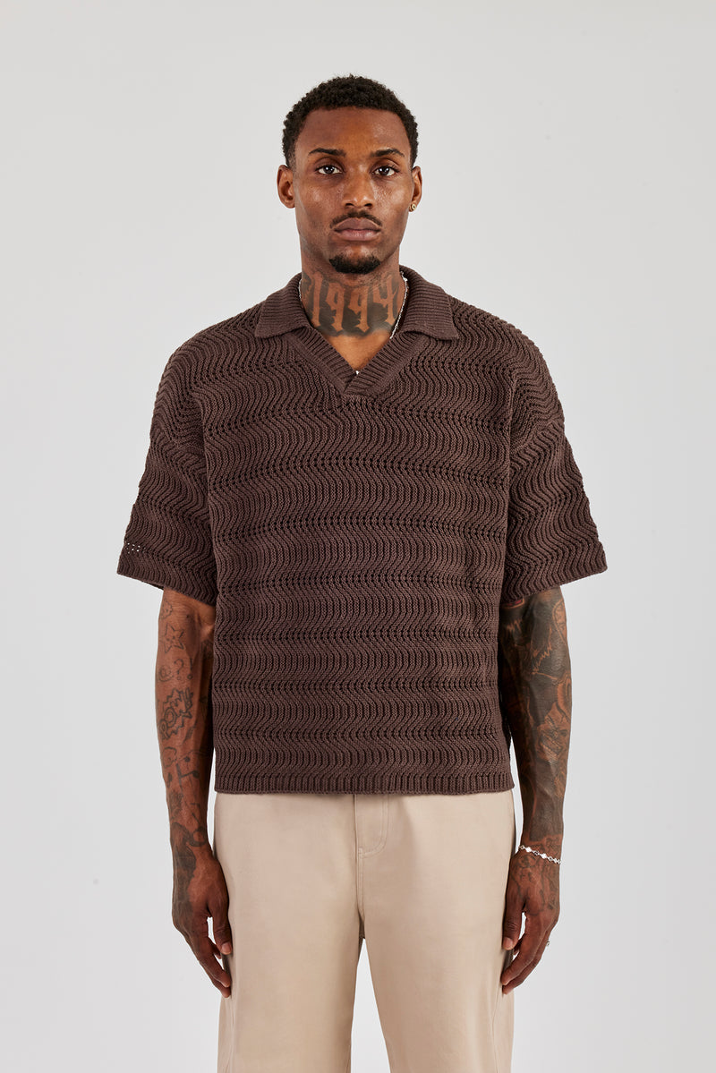 Knitted Boxy Polo - Chocolate | Mens Knitwear | Shop Knitted Tops at ...