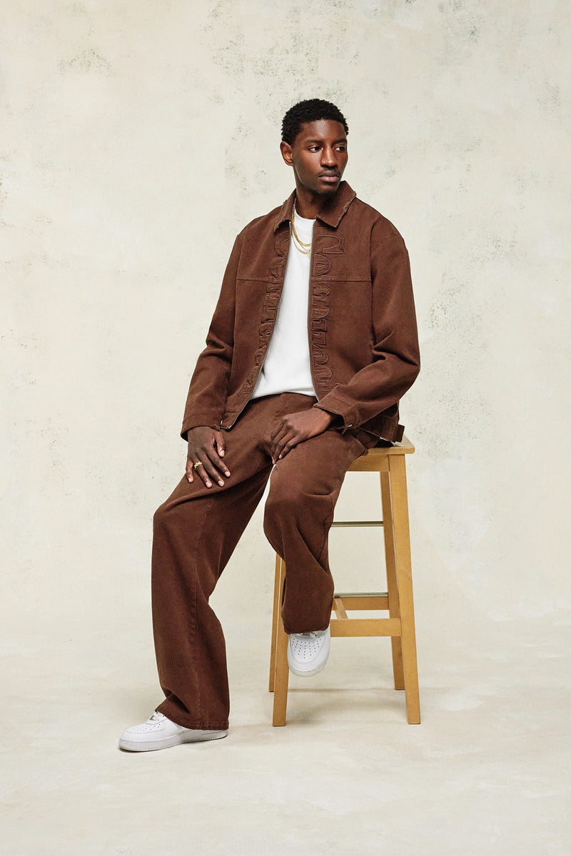 Contrast Logo Twill Harrington Jacket & Trouser - Chocolate | Mens Sets ...