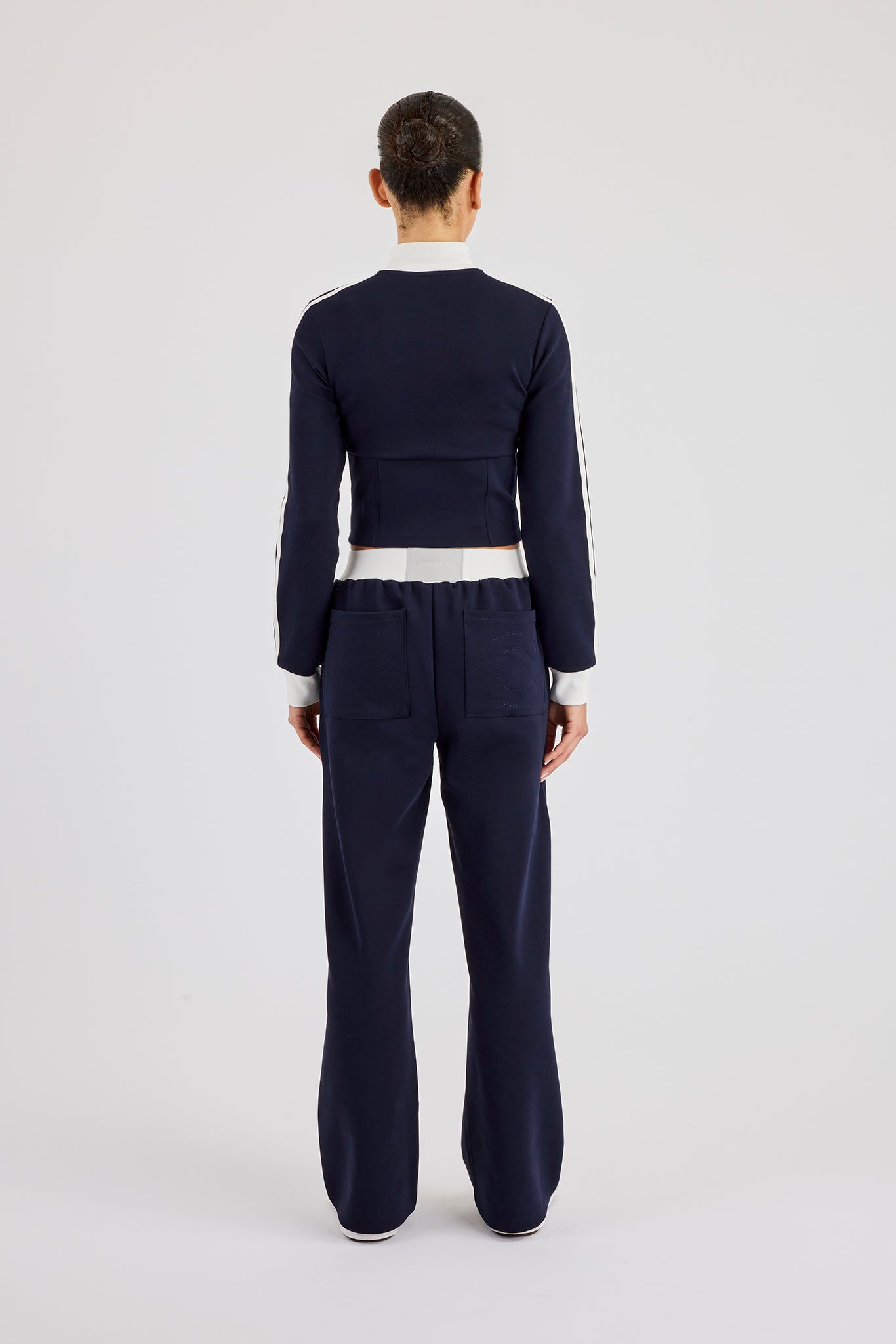 Soft Touch Stripe Zip Through Track Jacket & Wide Leg Jogger - Navy ...