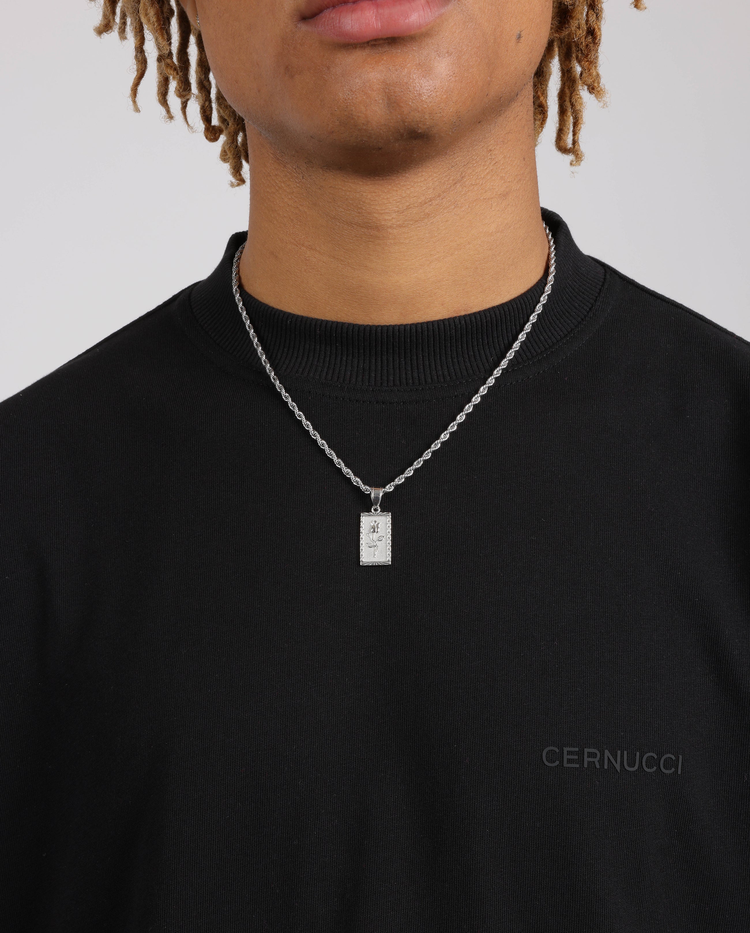 22mm Rose Rectangle Embossed Pendant – Cernucci